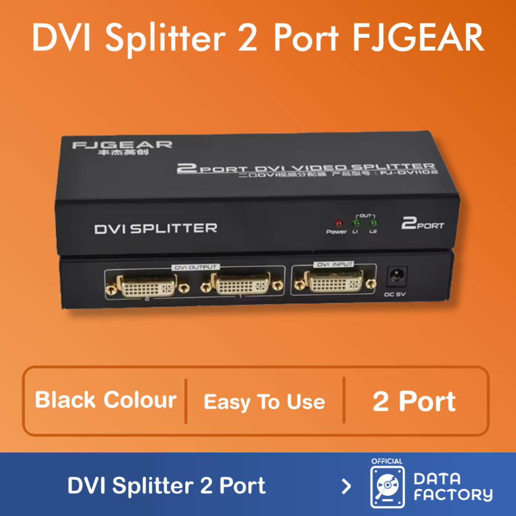Jual DVI Splitter 2 Port DVI-I SPLITTER FJGEAR 2 Ports DVI VIDEO ...