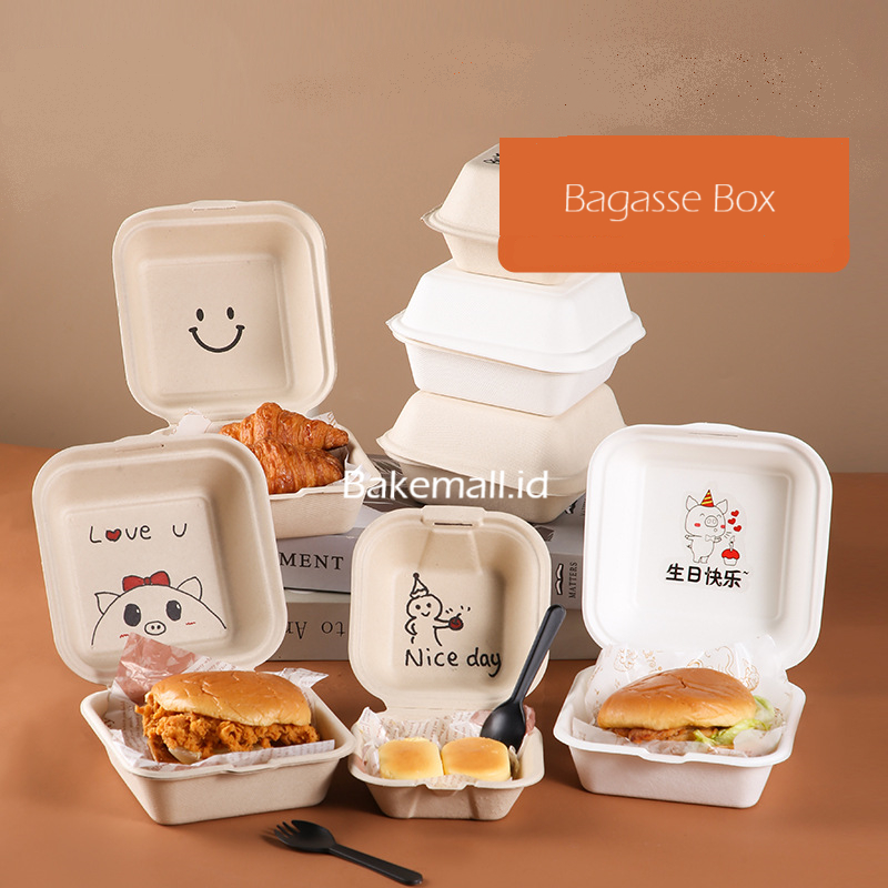 Jual Bagasse Bento Box Burger Cake Box 6inch Sugarcane Lunchbox ...