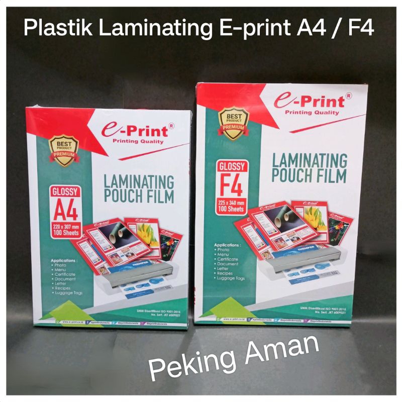 Jual 1 Pak Plastik Laminating A4 / F4 Eprint ( 100 MICRON ) | Shopee ...