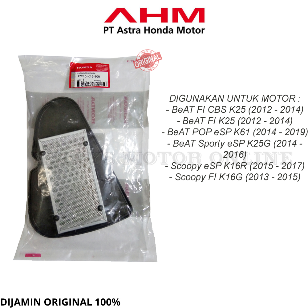 Jual Filter Udara Beat FI Original AHM 17210-K16-900 / Saringan Udara ...