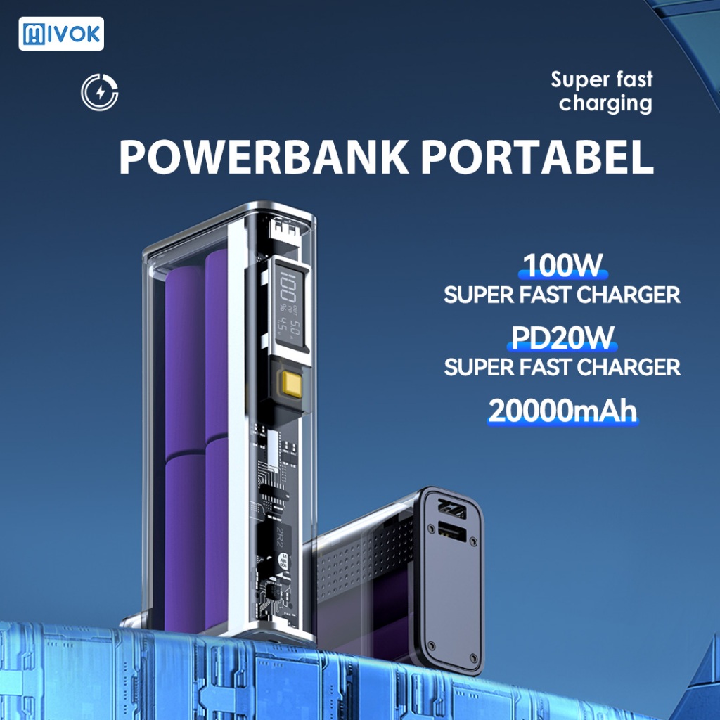 Jual Mivok Powerbank 20000mAh 100W Super Fast Charging Power Bank LED ...