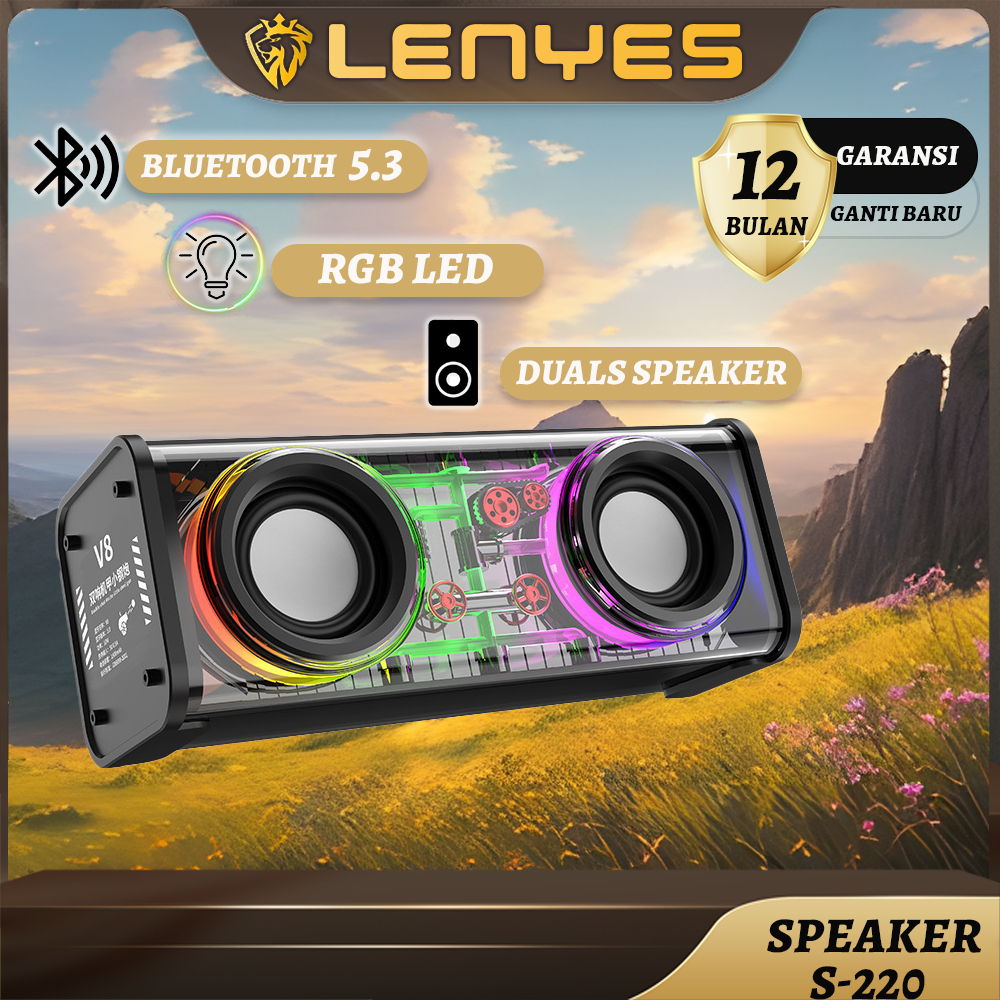 Jual LENYES 12W Wireless Speaker Bluetooth 5.3 Transparan RGB LED Light ...