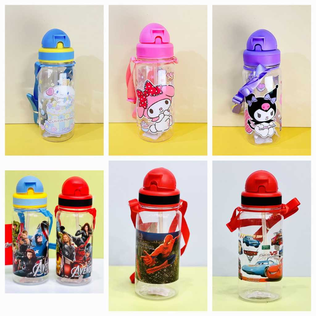 Jual Botol Minum Anak Ada Sedotan Pake Tali Botol Karakter Kartun 3675 Ukuran 350ML | Shopee ...