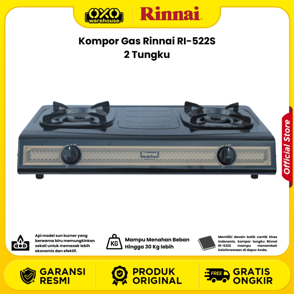 Jual Rinnai Kompor Gas RI-522S 2 Tungku Anti Karat Garansi Resmi ...