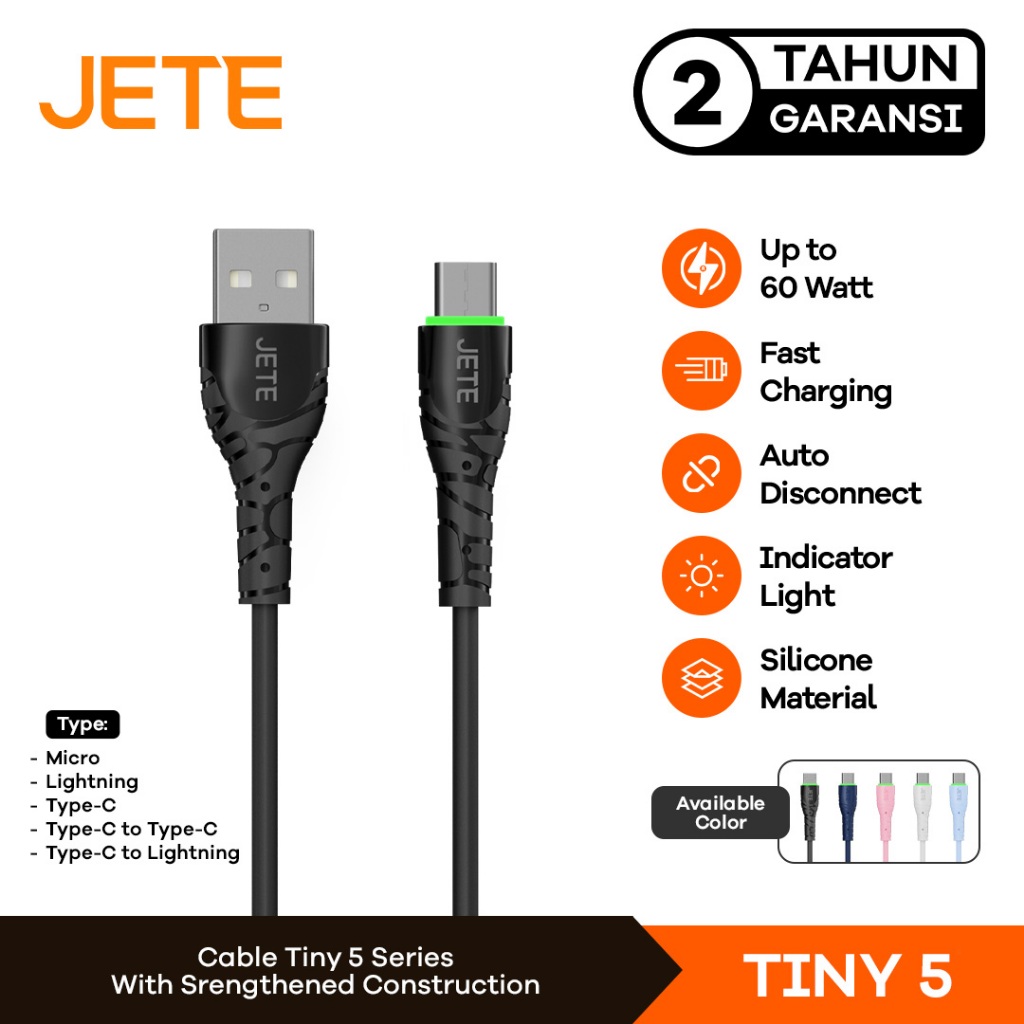 Jual Kabel Data Fast Charging USB Type C Micro USB Lighting JETE Tiny 5 ...