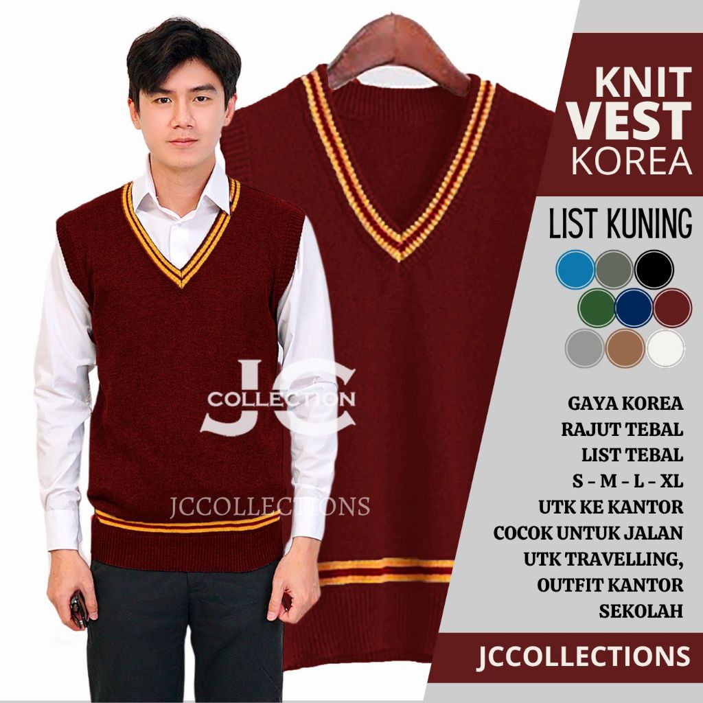 Jual Rompi Rajut Korea List Kuning / Vest Knit Rompi Kantor Kerja Korea ...