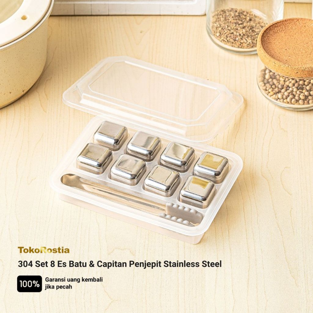 Jual 304 Set 8 Es Batu & Capitan Penjepit Stainless Steel Ice Cube ...