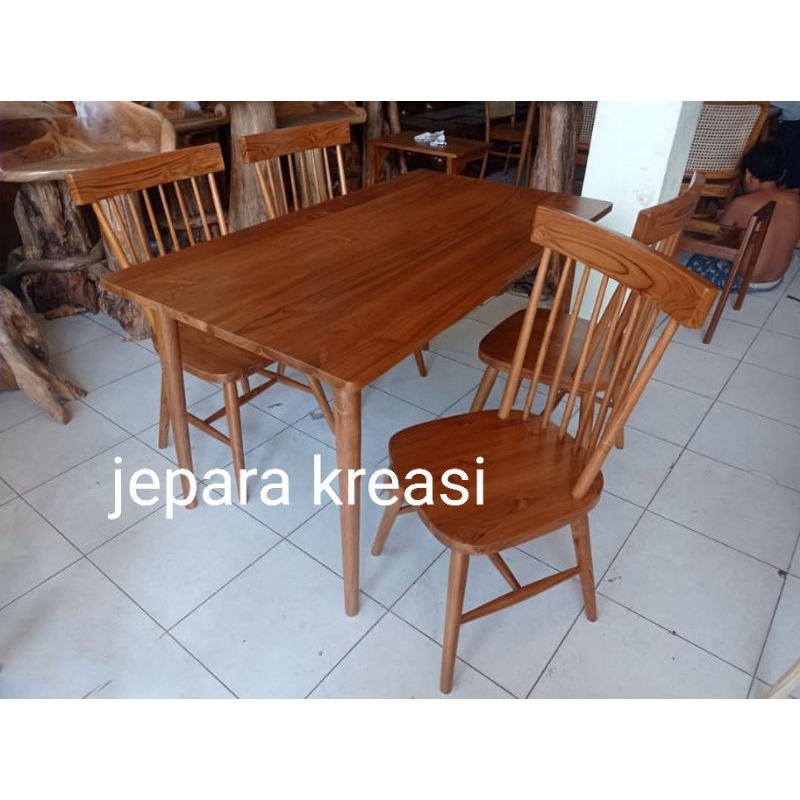 Jual meja makan 4 kursi kayu jati minimalis, meja makan kayu jati 4 kursi minimalis | Shopee ...