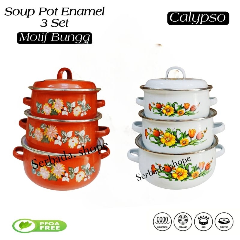 Jual Calypso Panci 3 Set Enamel Motif Bunga Klasik Lengkap Tutup ...