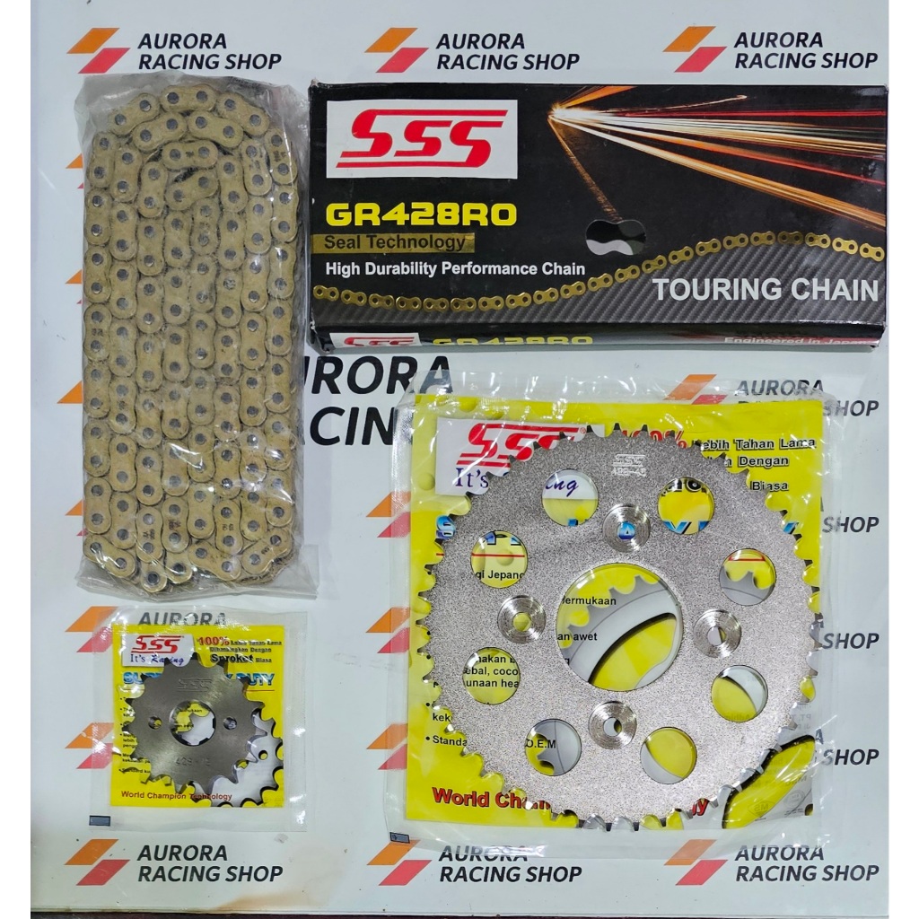 Jual GEAR SET SSS 428 SUZUKI GSX R150 / S150 / BANDIT 150 & RANTAI SSS ORING 428 RO GOLD ...