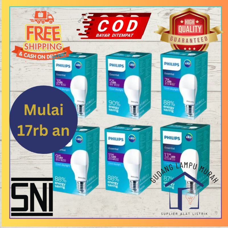 Jual Philips LED Essential 3watt 5watt 7watt 9watt 11watt 13watt 15watt ...