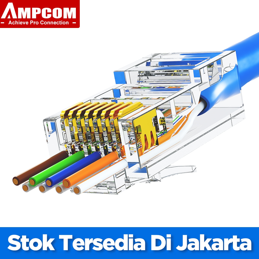 Jual AMPCOM CAT6 Connector RJ45 KONEKTOR Jaringan Pass Through UTP ...