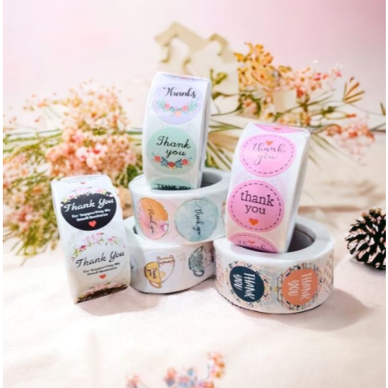 Jual STICKER THANK YOU ROLL MOTIF KARAKTER LUCU / STICKER UCAPAN ...