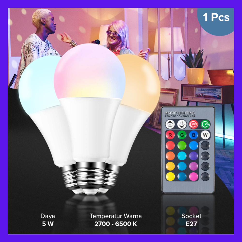 Jual Lampu Bohlam LED RGB Plus Remote 5W TaffLED Lampu Bohlam RGB E27 ...