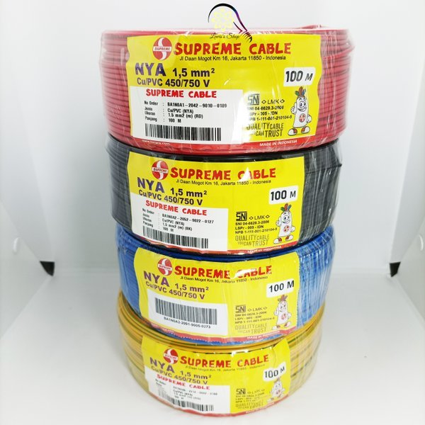 Jual Kabel NYA 1,5mm Supreme / NYA 1x1,5 mm Per 100 meter / harga Rol | Shopee Indonesia