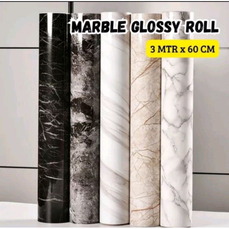Jual Marble Glossy Roll 3M X 60CM Bahan Tebal/Wallpaper Dinding Glossy ...