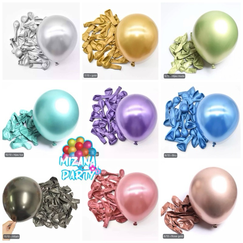 Jual Balon Latex Chrome 12 Inch Isi 50 Pcs 1 PACK / Balon Chrome ...