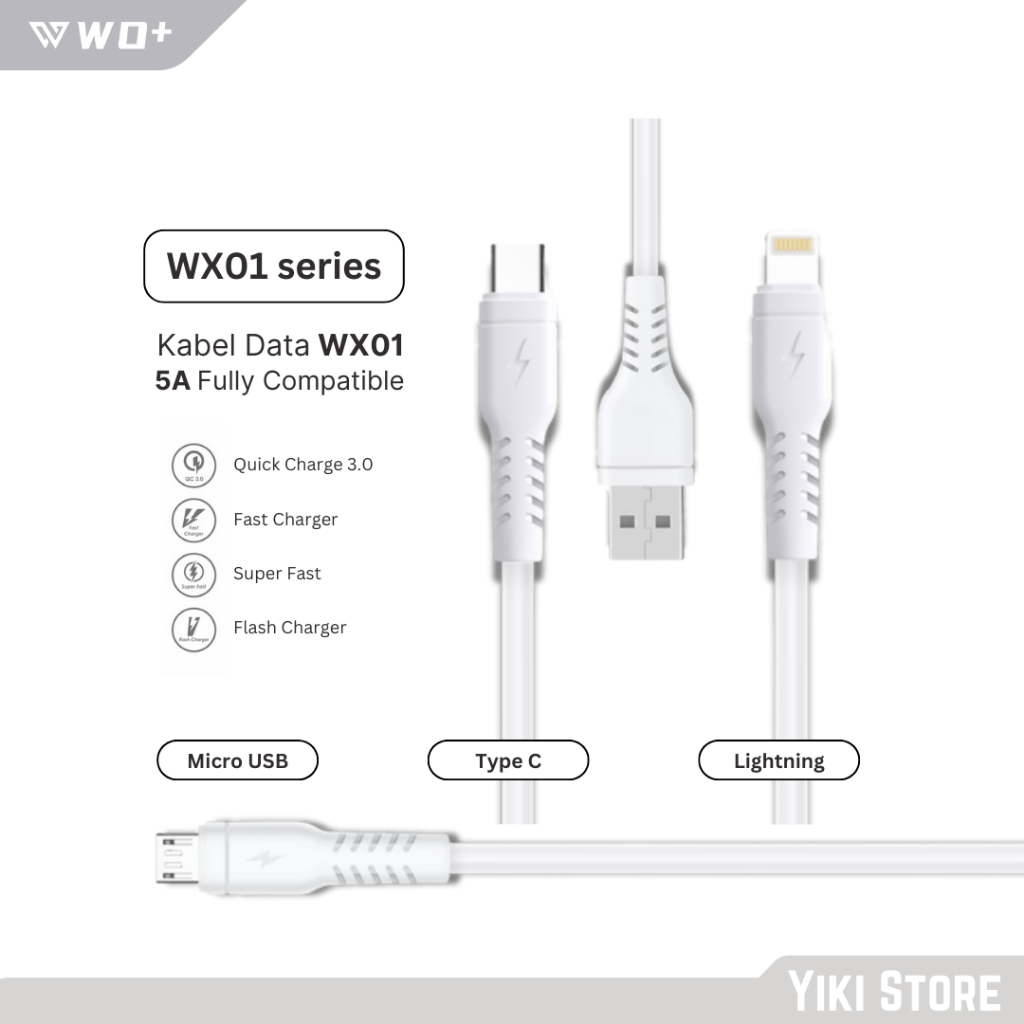 Jual Kabel Data WO+ WX01 Type C, Micro, Lightning | Shopee Indonesia