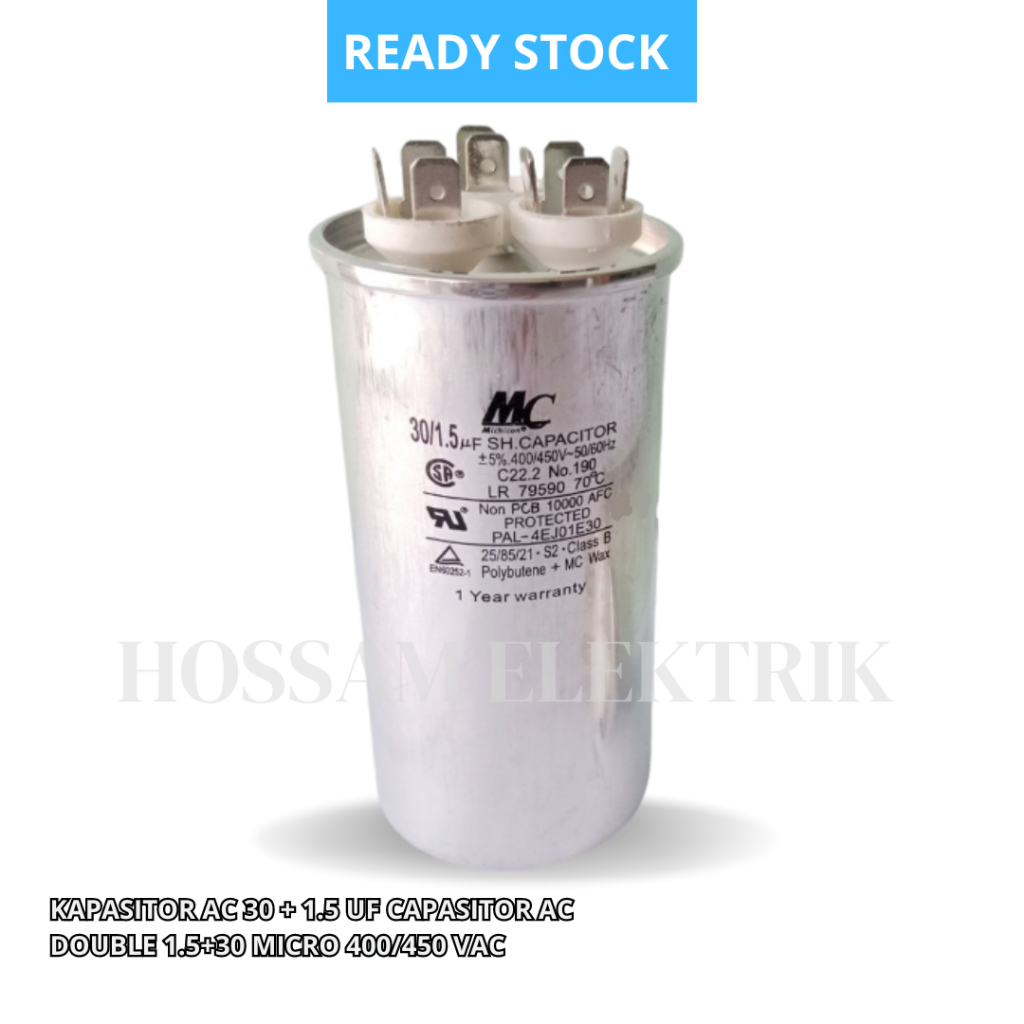 Jual KAPASITOR AC 30 + 1.5 UF CAPASITOR AC DOUBLE 1.5+30 MICRO 400/450 VAC | Shopee Indonesia