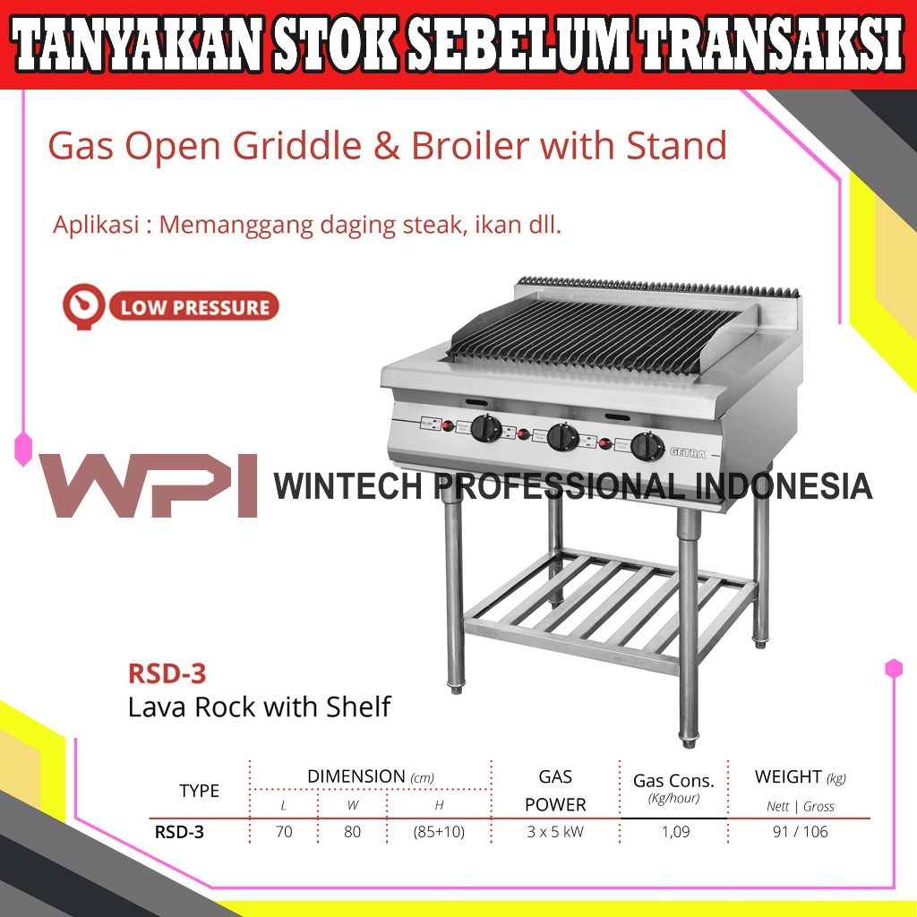 Jual Getra RSD-3 Gas Open Broiler With Stand - Alat Pemanggang Daging Steak, Ikan, Dll ...