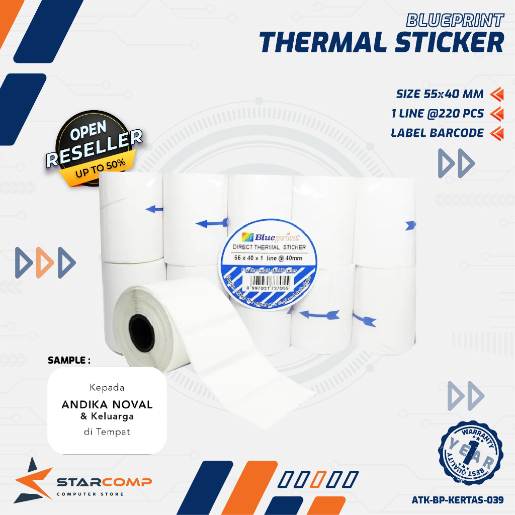 Jual Blueprint Kertas Label Sticker 55x40 mm 1 Line Direct Thermal ...