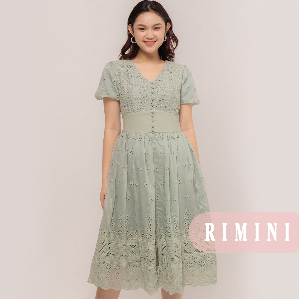 Jual RIMINI-Dress Cewe Remaja Gaun Midi Puff Vneck Maxi Bruklat XS-XL - Connie Dress 524832-2 ...