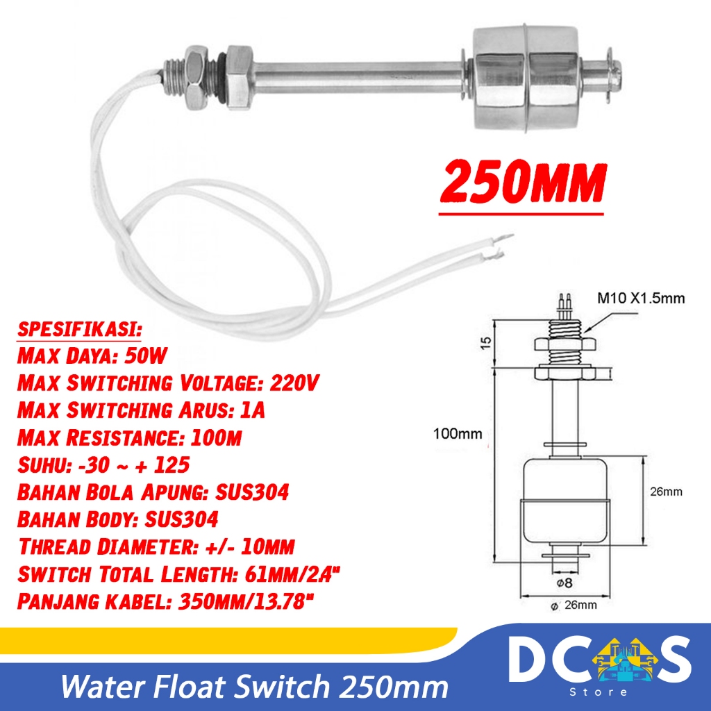 Jual Float Switch Stainless Steel Water Level Sensor 250mm Arduino ...
