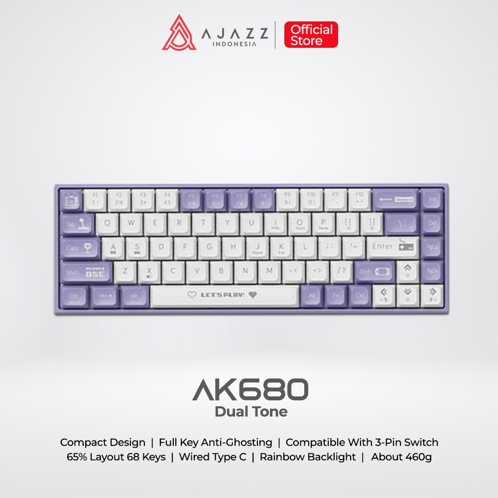 Jual Ajazz AK680 Three Tone 65% Mechanical Keyboard Dual Mode No Light ...