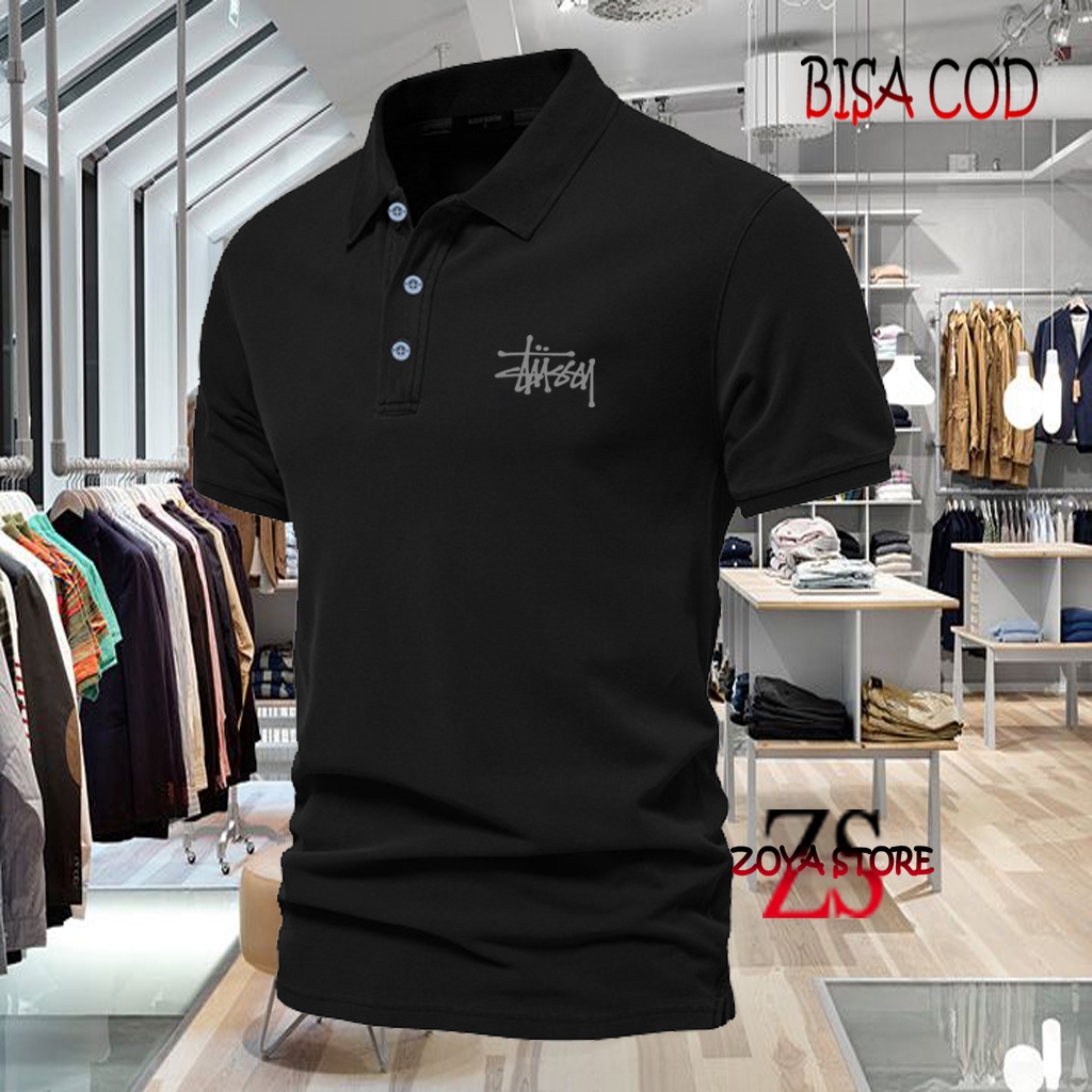 Jual COD T-shrit POLO kerah Stussy Text Silver Kaos Kerah Dewasa Shirt / Kaos Wangki Pria Polo ...