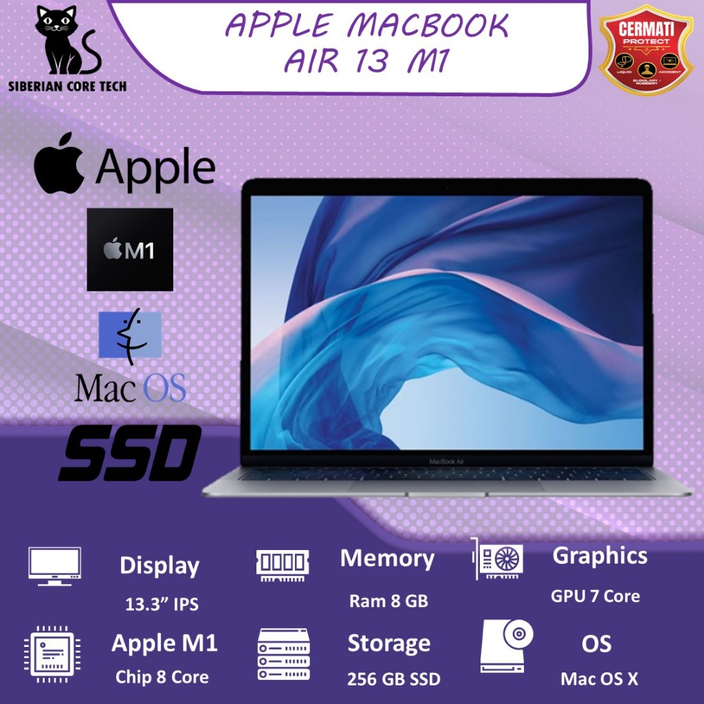 Jual IBOX APPLE MACBOOK AIR 13 M1 7C GPU 8GB 256GB 8C CPU OS X 13.3 ...