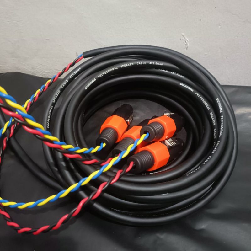 Jual PROFESSIONAL 5M KABEL SPEAKER 4X1.5MM LENGKAP JACK SPIKON ORANGE ...