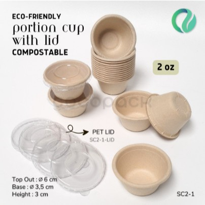 Jual Bagasse Sauce Cup 2 oz Natural Brown with PET Lid 10 PCS | Shopee Indonesia