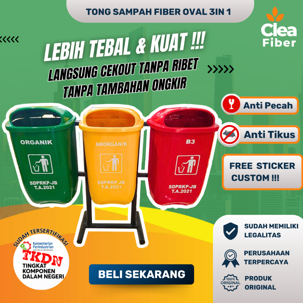 Jual TEMPAT SAMPAH FIBER 3IN1 50 LITER, TEMPAT SAMPAH 3 PILAH MODEL ...