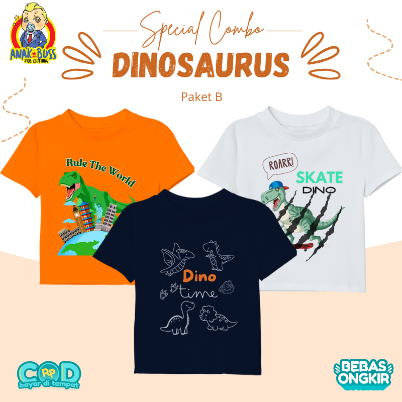 Jual Paket Combo Spesial Kaos Anak Laki-Laki Motif Dinosaurus(B) 1-10 Tahun-AB | Shopee Indonesia