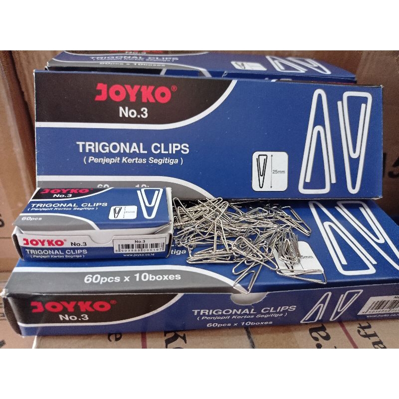 Jual paper clips/triagonal clips merek joyko no. 3 panjang 25mm (1box ...