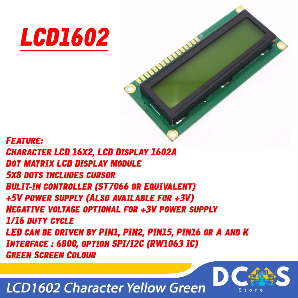 Jual LCD 1602 LCD1602 Green Background Hijau Tulisan Hitam 16x2 ...