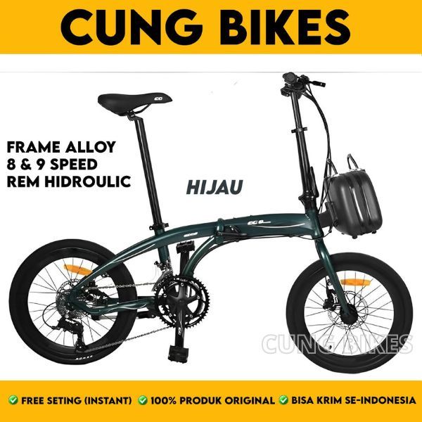 Jual Sepeda Lipat 20 Inch EVERGREEN BEARING 8 9 Speed Frame Alloy Rem ...