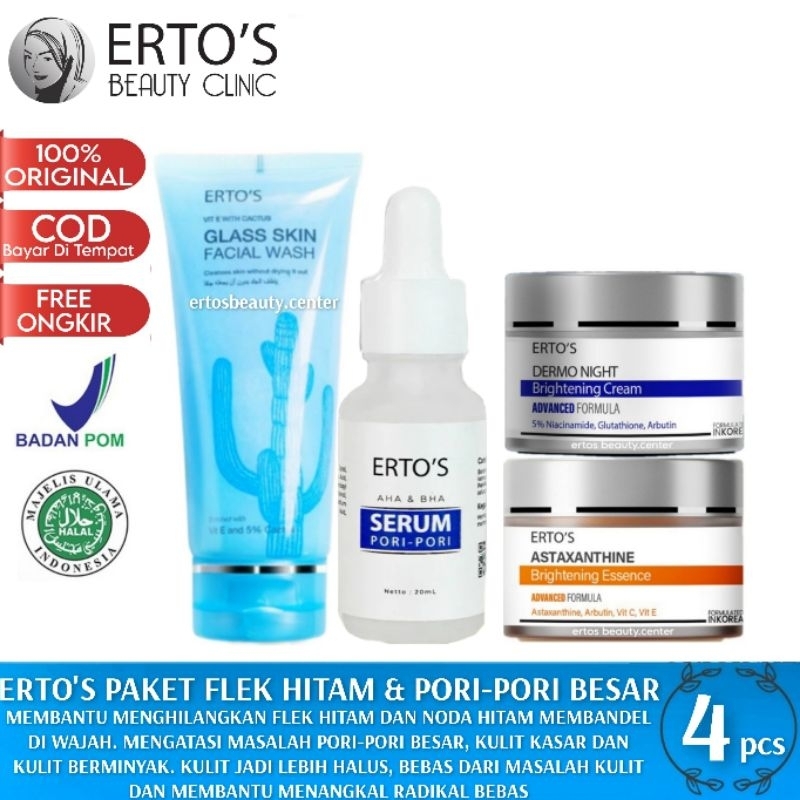 Jual PAKET ERTOS BEAUTY CARE 4 IN 1 (GLASS SKIN FACIAL WASH, PORE MINIMIZER, ASTAXANTHINE, DERMO ...