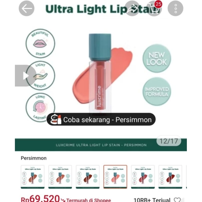 Jual Luxcrime Ultra Light Lip Stain Persimmon | Shopee Indonesia