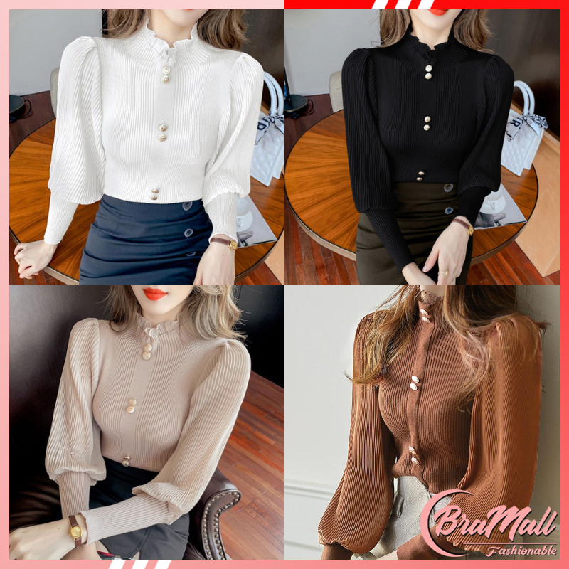 Jual 【 Bra Mall 】BJ-062 Turtleneck Korean Style Atasan Rajut Import Lengan Panjang Mewah dan ...