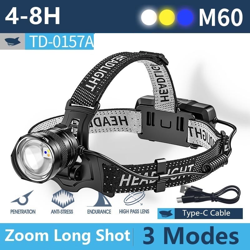 Jual SENTER KEPALA 3 CAHAYA SMILING SHARK TD-0157A LED 60W M60 - CAHAYA ...