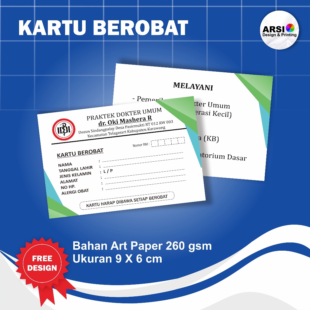 Jual CETAK CUSTOM KARTU BEROBAT PASIEN KARTU PASIEN KARTU AKSEPTOR KB ...
