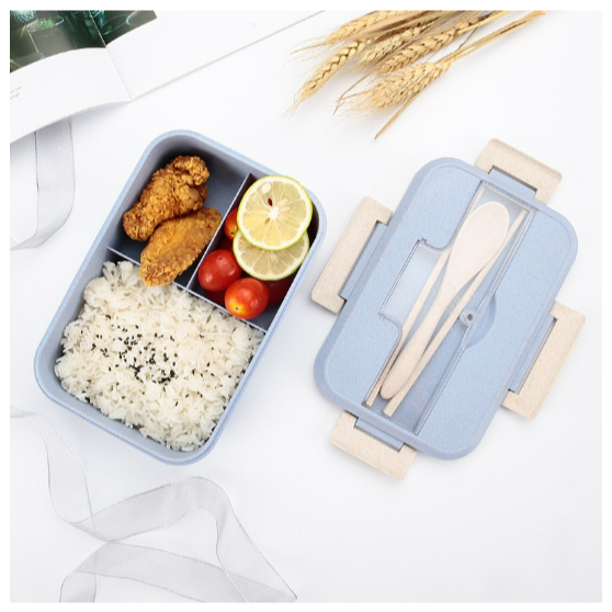 Jual Lunch Box Set Kotak Bekal Makan Jerami Gandum kotak makan 1000ml 4 In 1 Free Sendok Tempat ...