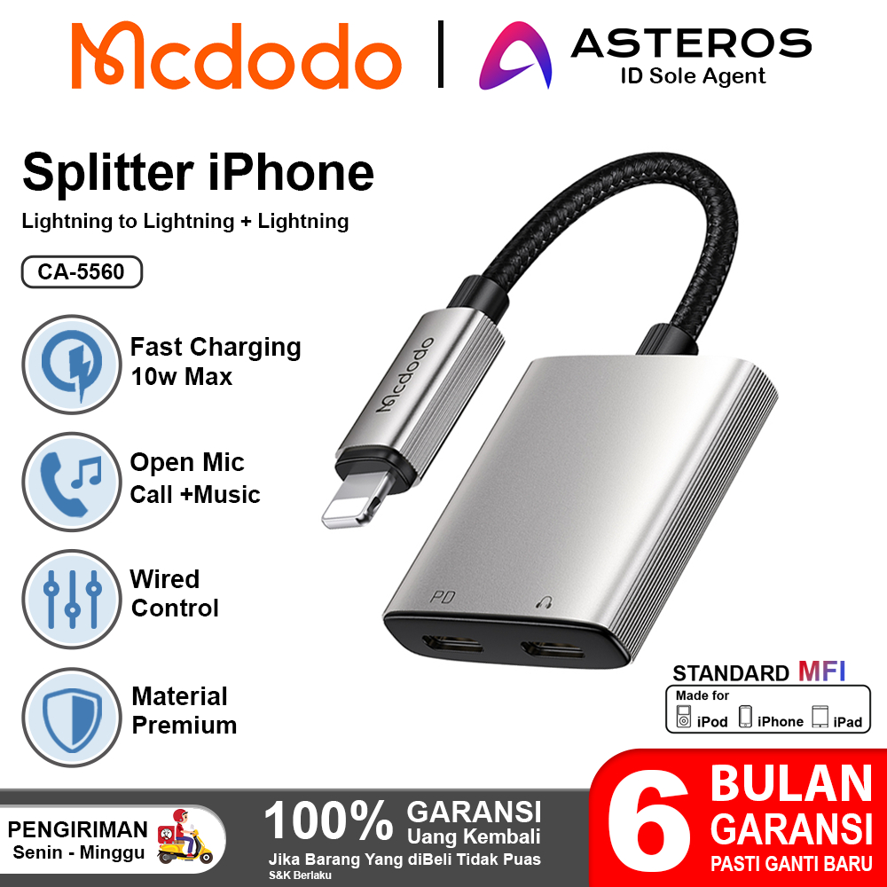Jual MCDODO Converter Splitter iPhone Lightning Ke Dual Lightning ...