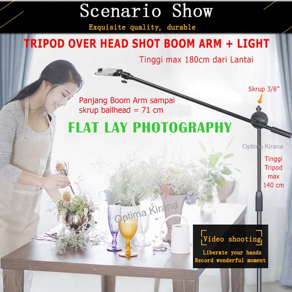 Jual Tripod Video Unboxing Stand Boom Arm FLAT LAY Horizontal Handphone ...
