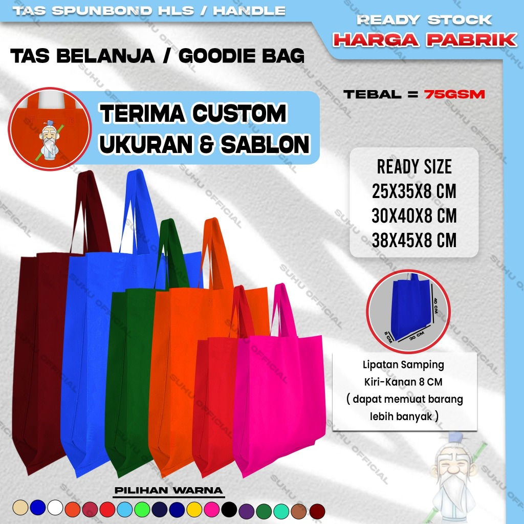 Jual KHUSUS SABLON Goodie Bag Tas Belanja Spunbond Model Tali Handle Kantong Kain | Shopee Indonesia