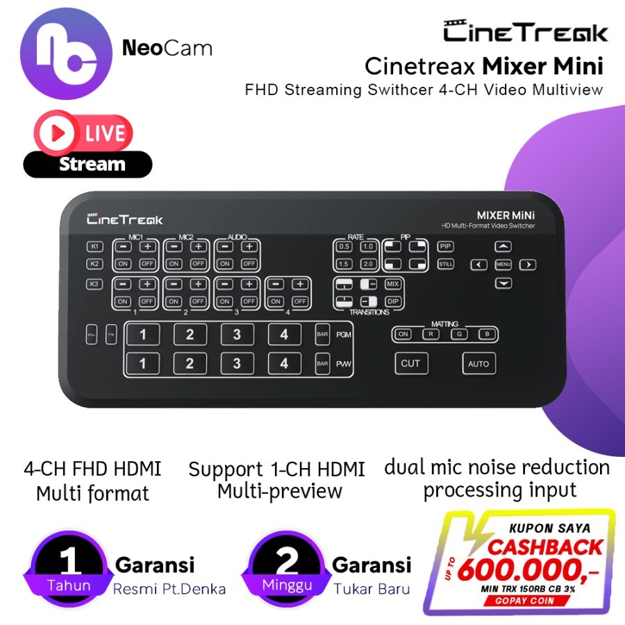 Jual CineTreak Mixer Mini 4-CH HDMI Live Streaming Video Swithcer ...