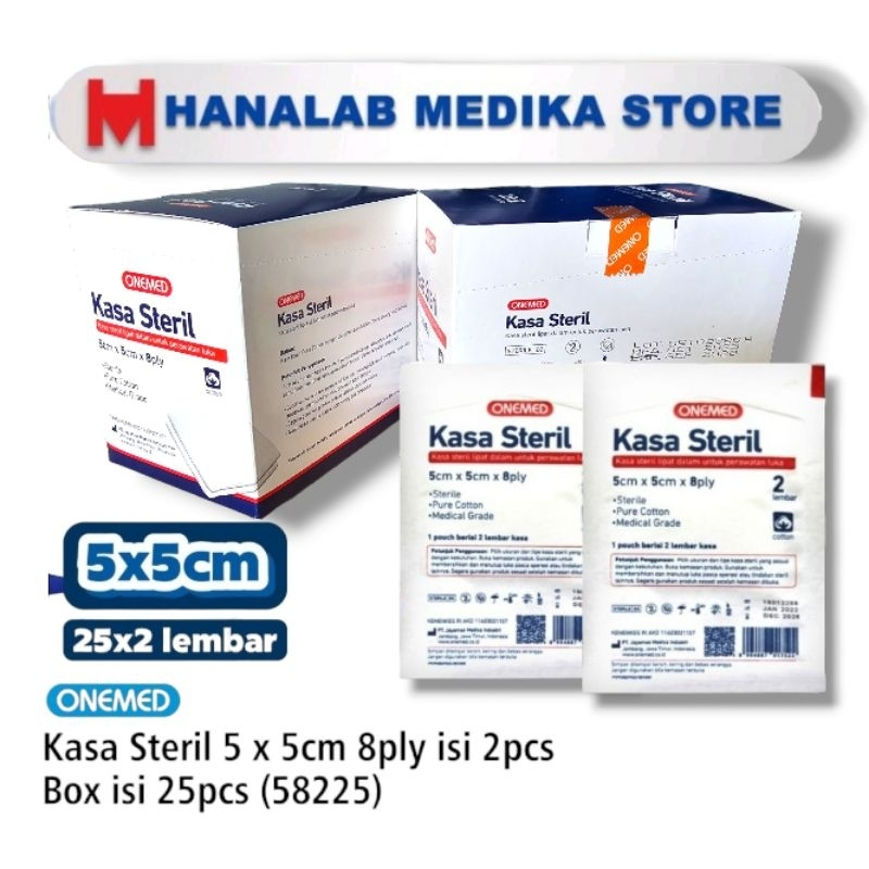 Jual ONEMED Kasa Steril 5 x 5 cm 8 ply Isi 2 Lembar Box isi 25 Pouch ...