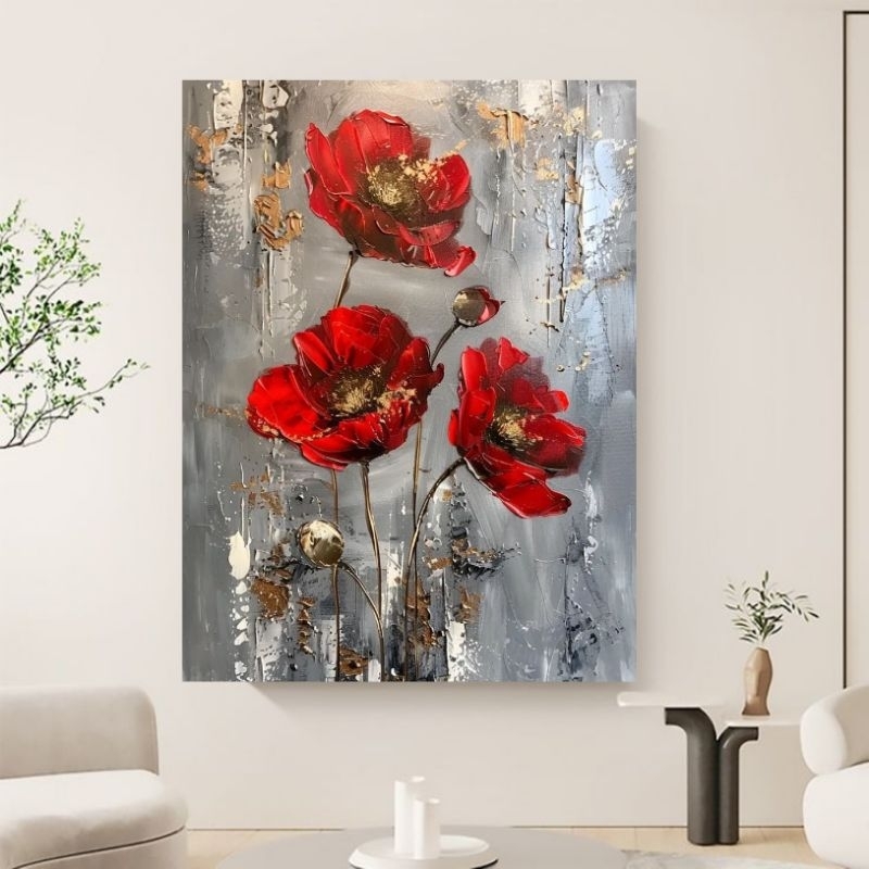 Jual Lukisan abstrak bunga mawar merah aksen Abstrak | Shopee Indonesia