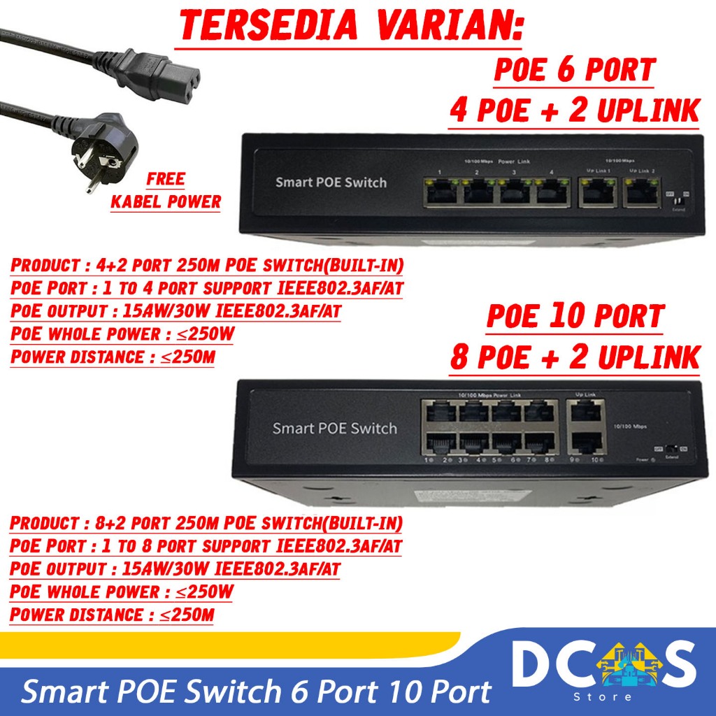 Jual Smart Poe Switch 6 Port (4 POE + 2 Uplink)/ 10 Port (8 POE + 2 Uplink) 100Mbps CCTV Wifi ...